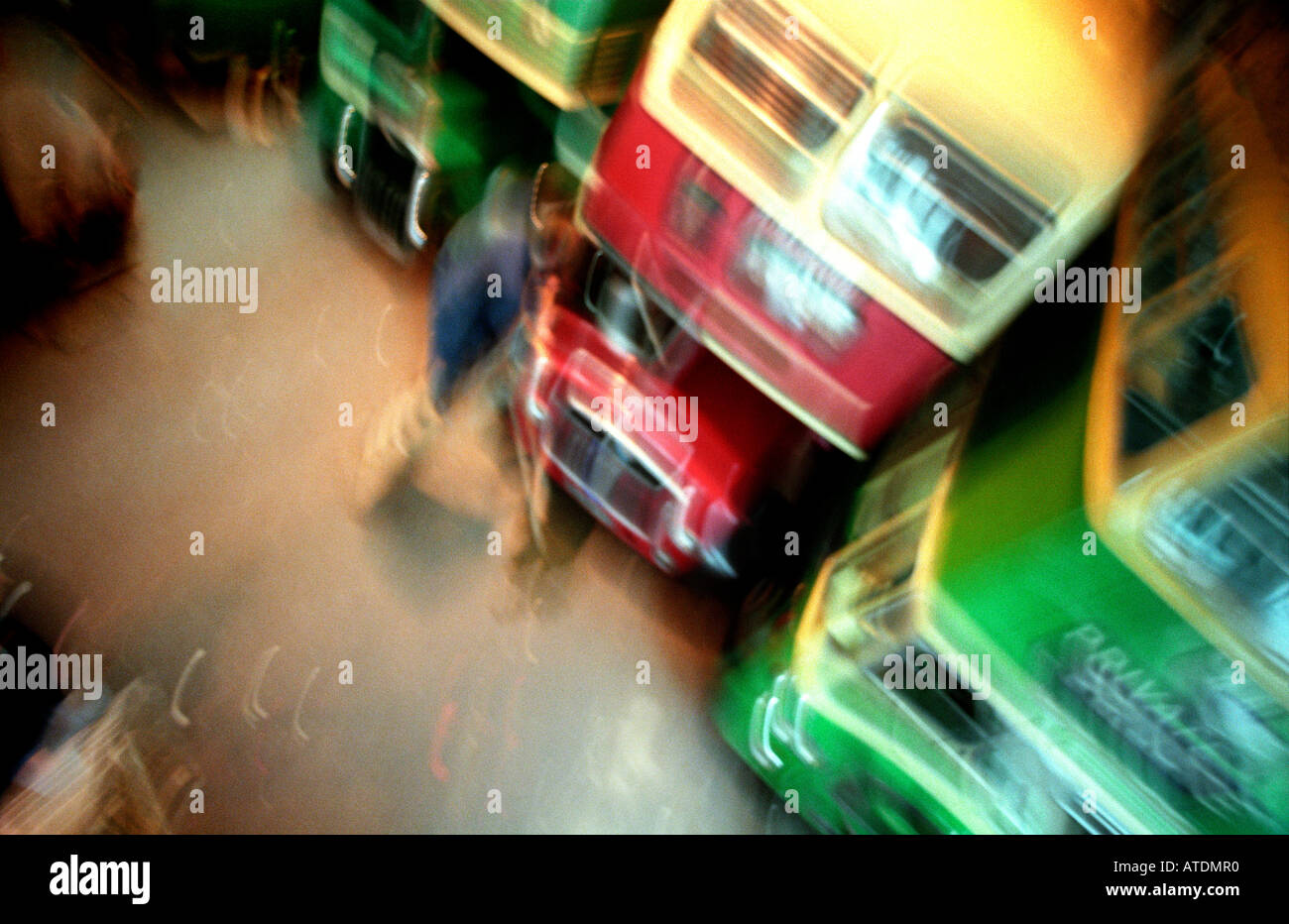 A maintainance engineer checks an AEC double decker bus at Portsmouth ...