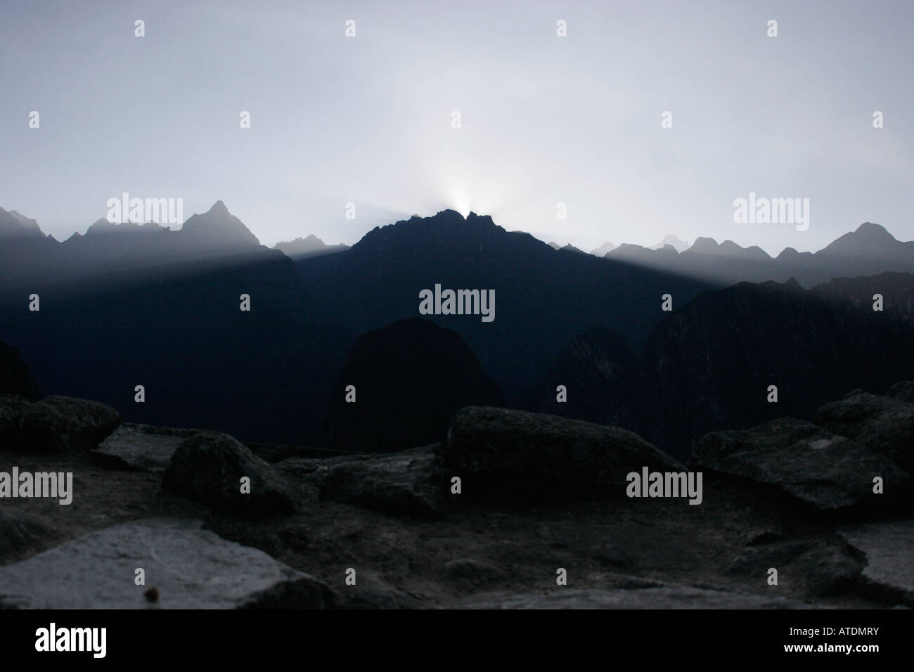Sunrise over the mountains facing Machu Picchu Peru Stock Photo - Alamy