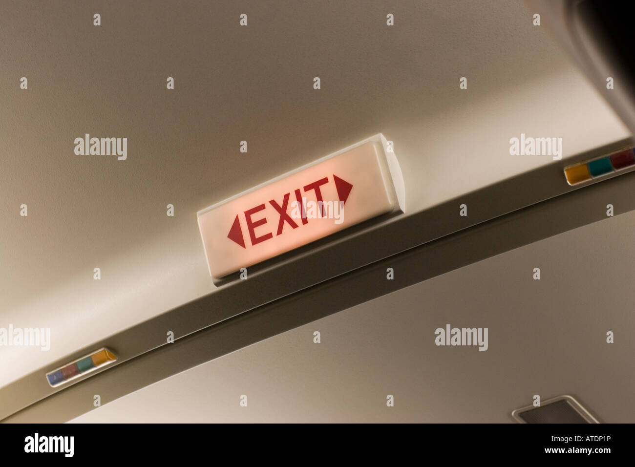 Emergency exit in the airplane Stock Photo - Alamy