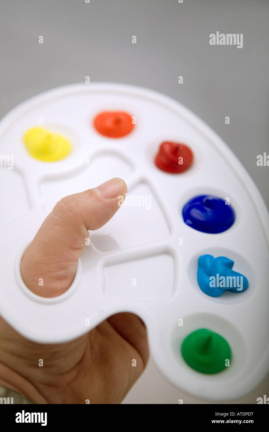 color palette with multicolored acryl colors Stock Photo - Alamy