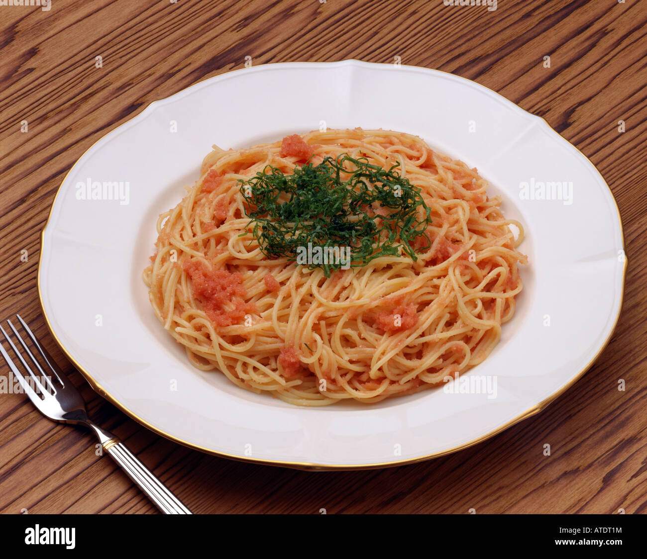 Spaghetti with spicy cod roe Stock Photo - Alamy