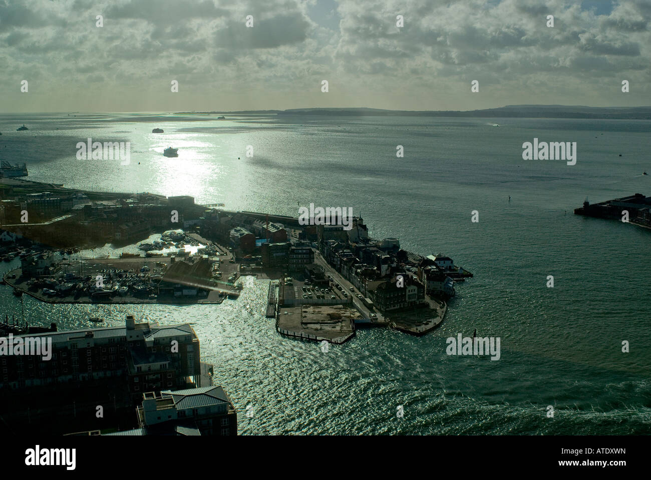 Looking down on Portsmouth harbour and out to the Solent Stock Photo ...