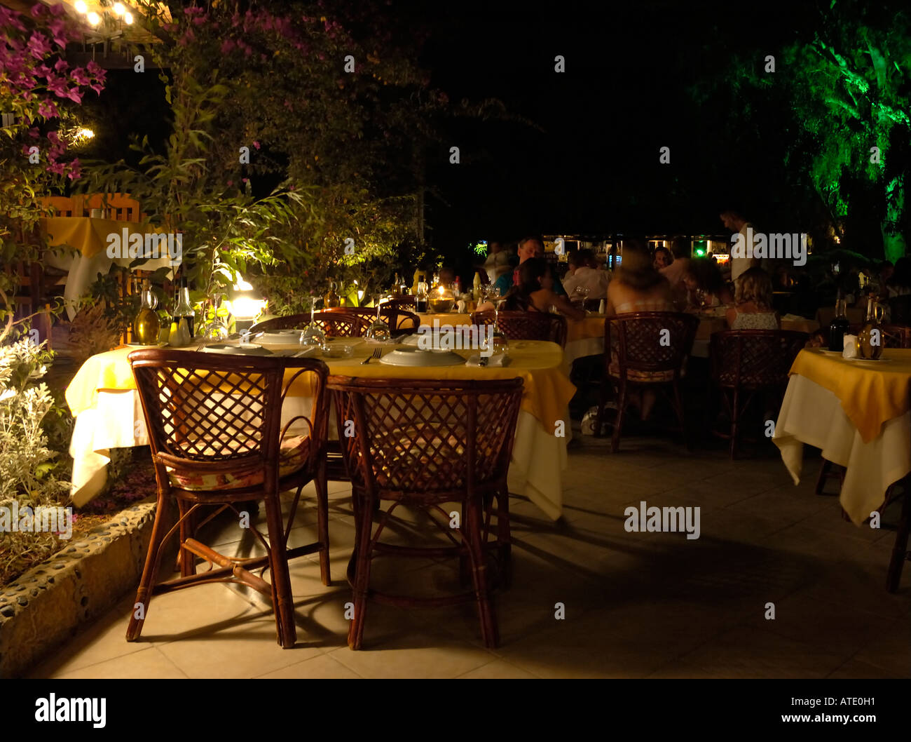 Open air restaurant at night Stock Photo - Alamy