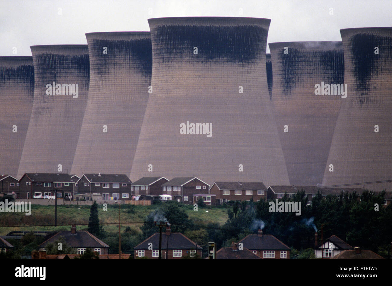 LANDSCAPE OF POWER STATION CHIMNEYS WITH HOUSES IN FOREGROUND NORTHERN ...