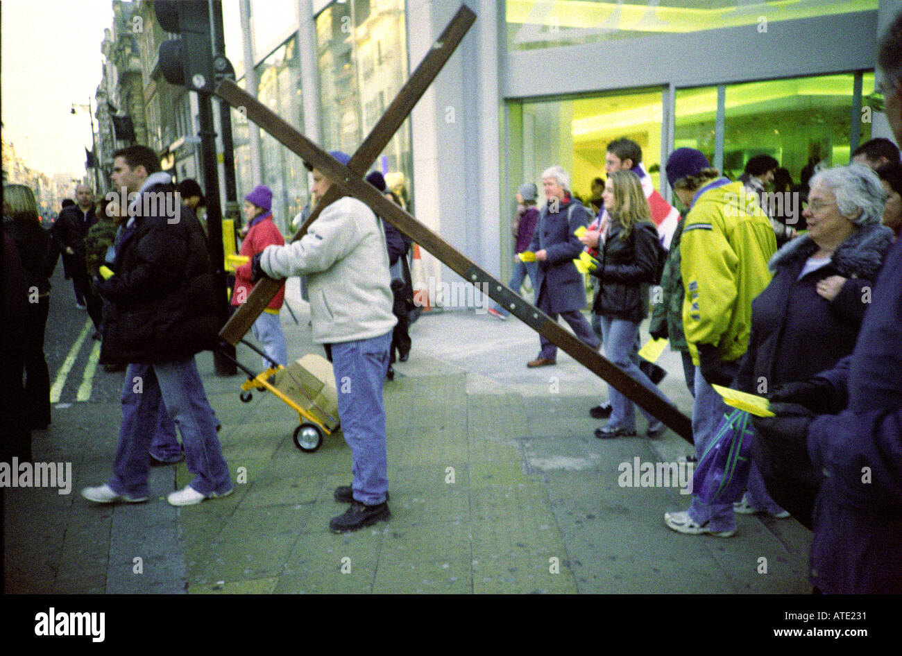 Man with cross on Oxford Street, London Stock Photo - Alamy