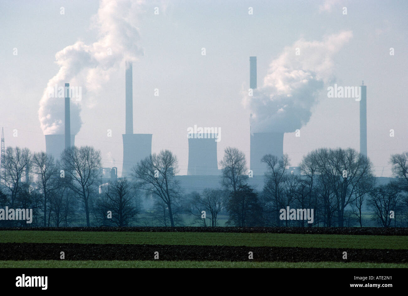 LANDSCAPE OF POWER STATION WITH FIELDS IN FOREGROUND EUROPE Stock Photo ...