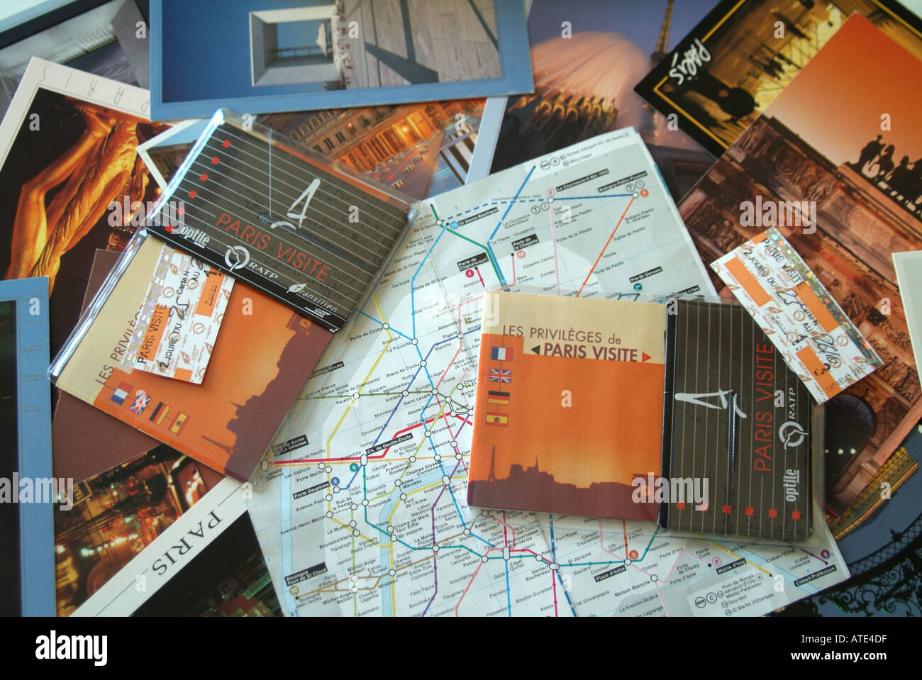 Montage of Paris tourists odds and ends including metro railway route ...