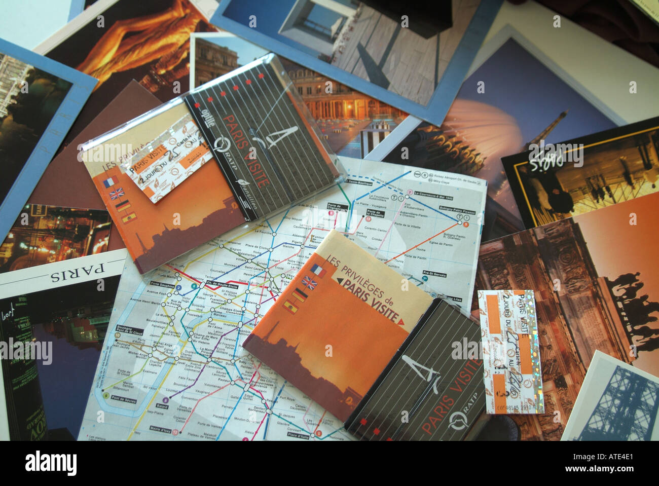 Montage of Paris tourists odds and ends including metro railway route ...