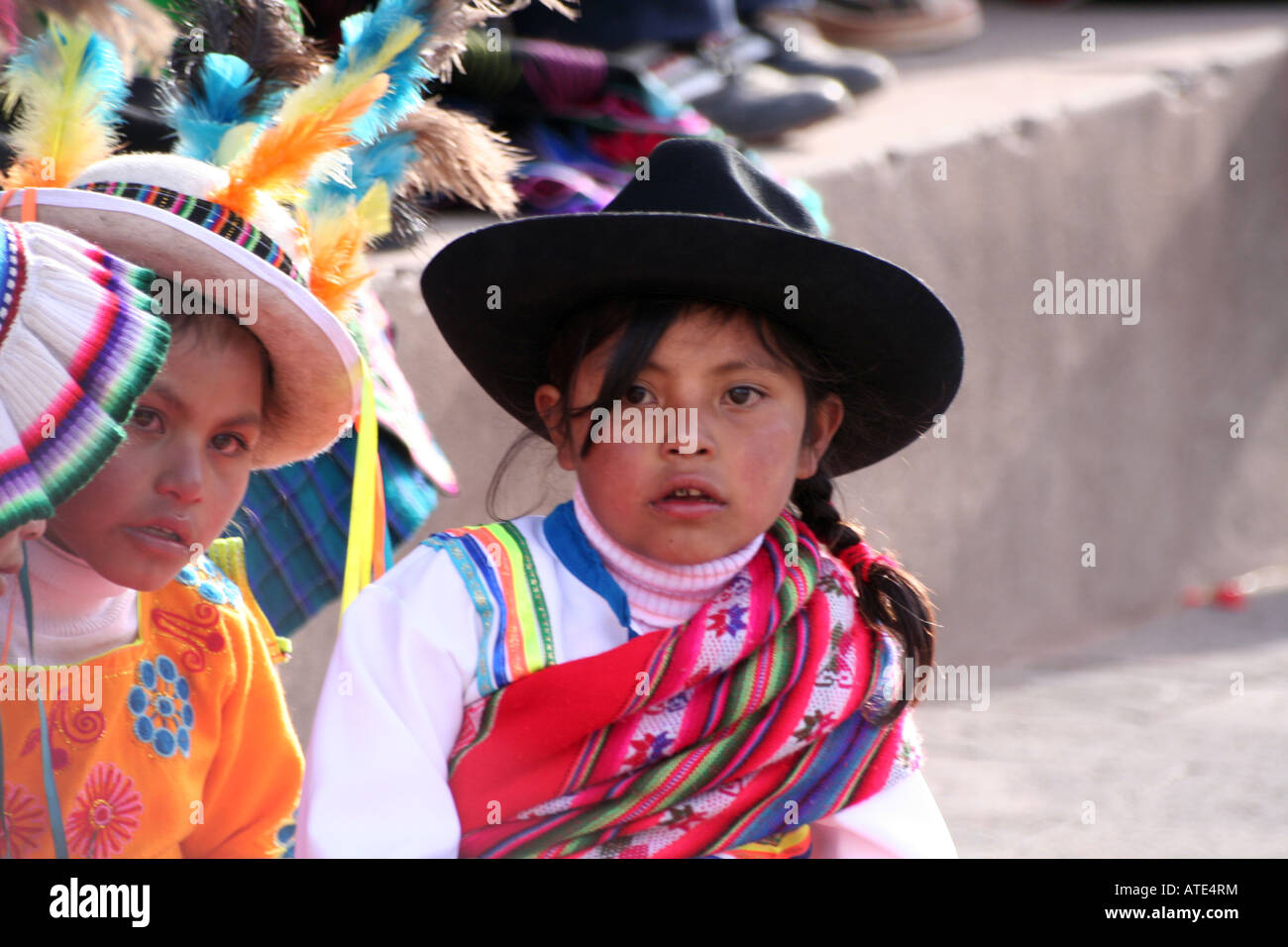Peruvian children performing at school festival Amantani Island Lake ...
