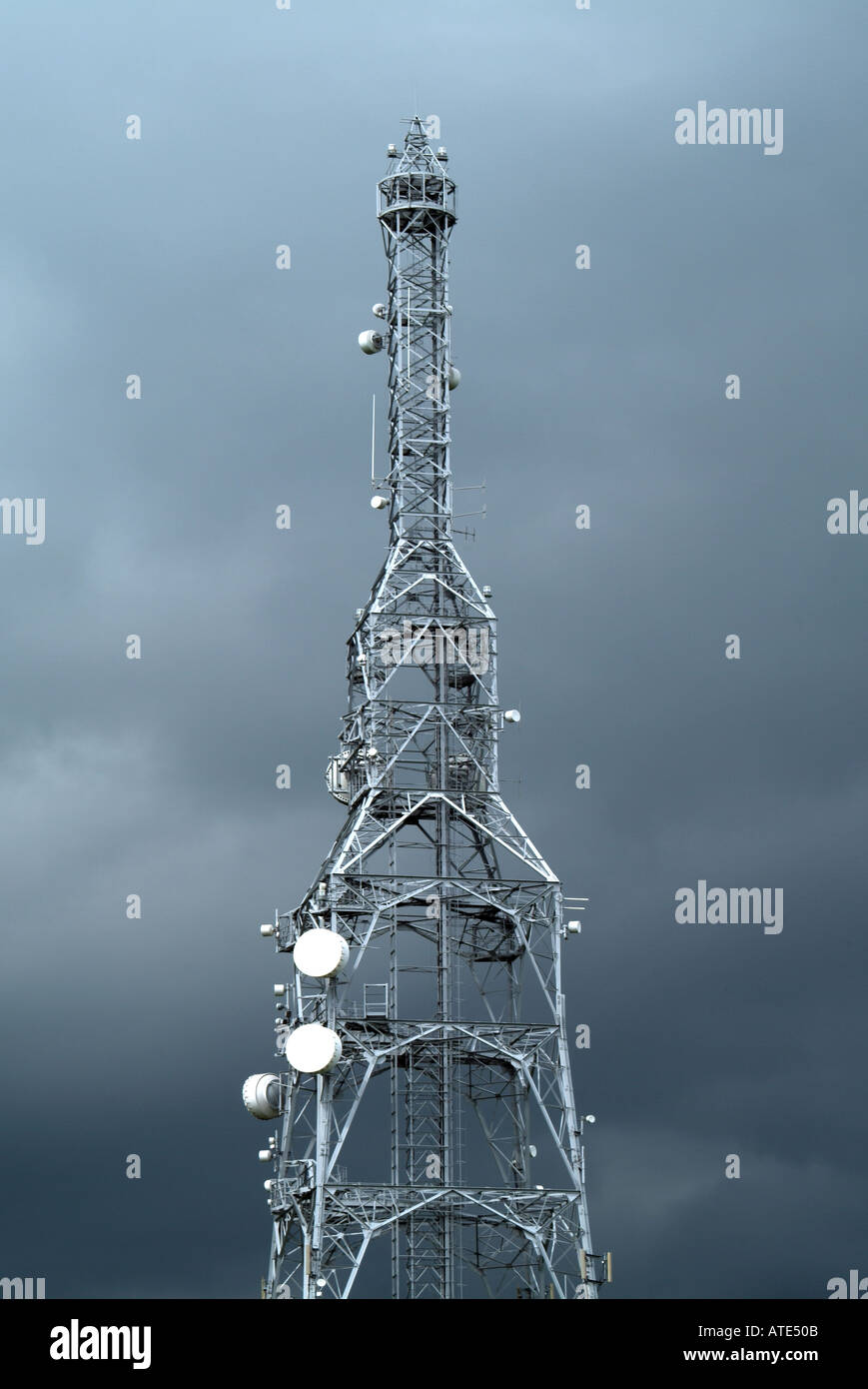 British Telecom radio mast with assorted telecommunication satellite ...