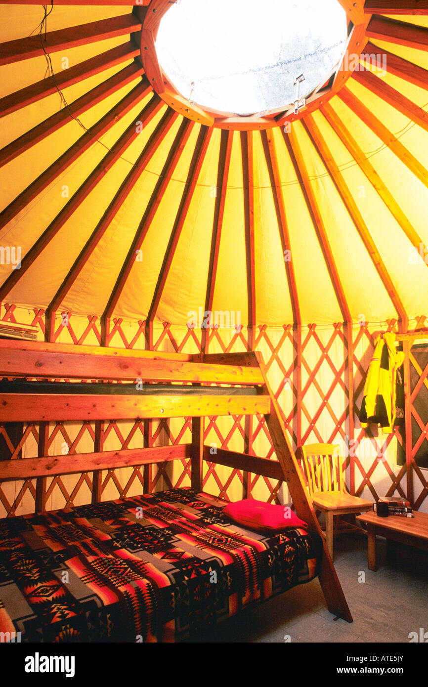 Yurt interior, Oregon State Park, Oregon Stock Photo - Alamy
