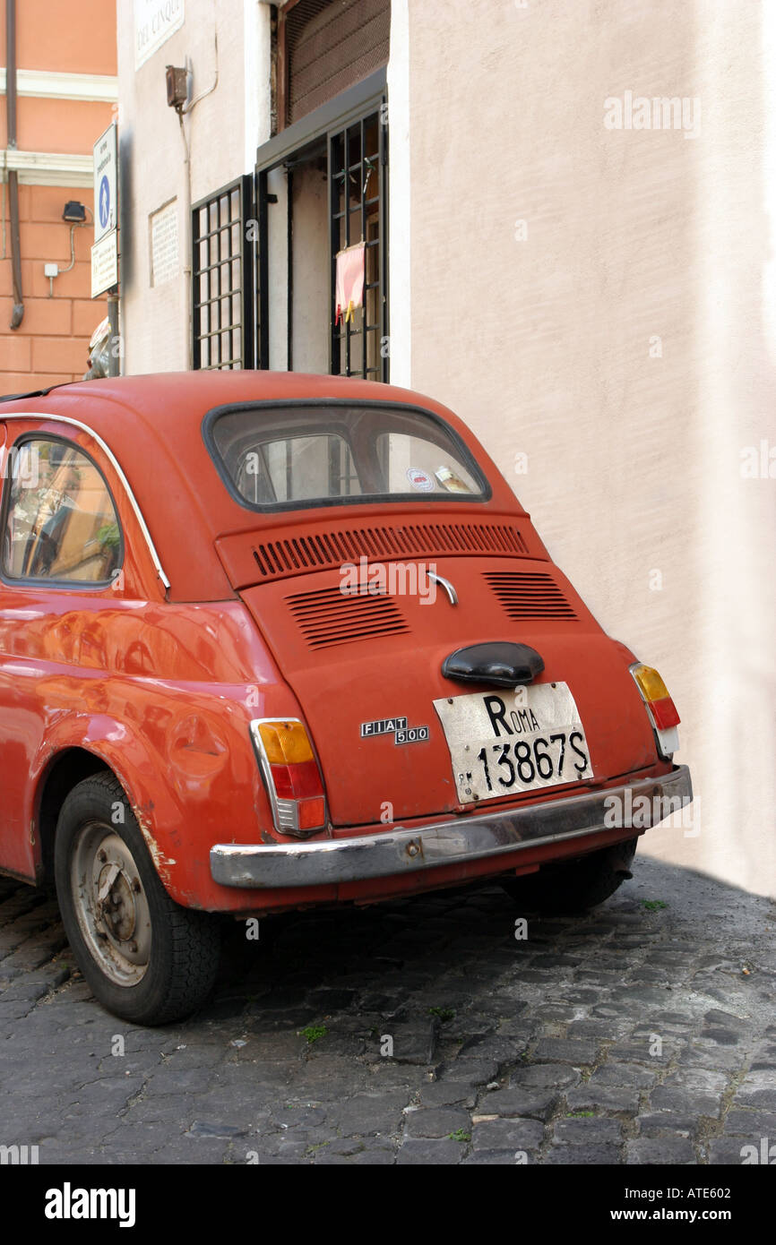 Red Fiat 500 parked in a street in Rome Italy Stock Photo - Alamy