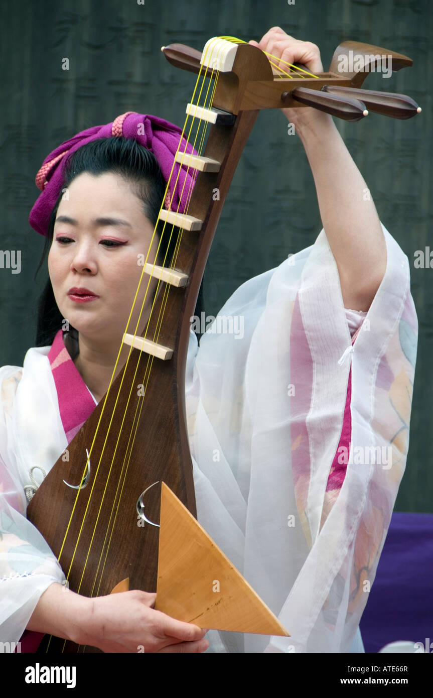 Biwa player at Yushima Tenjin Ume Matsuri (Japanese Apricot Blossom ...