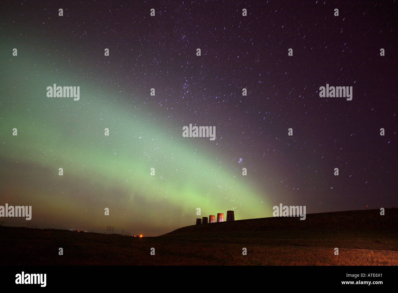 Northern Lights seen over the Gardner Dam turbine stacks in scenic ...