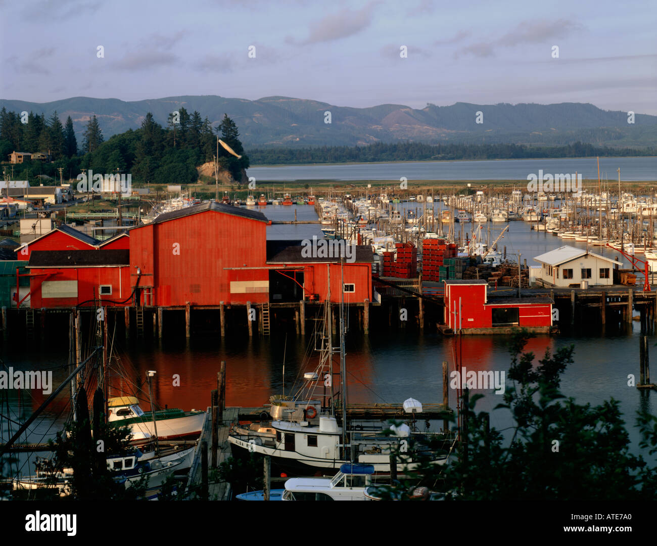 Pacific Ocean fishing port of Ilwaco on the Washington side of the ...