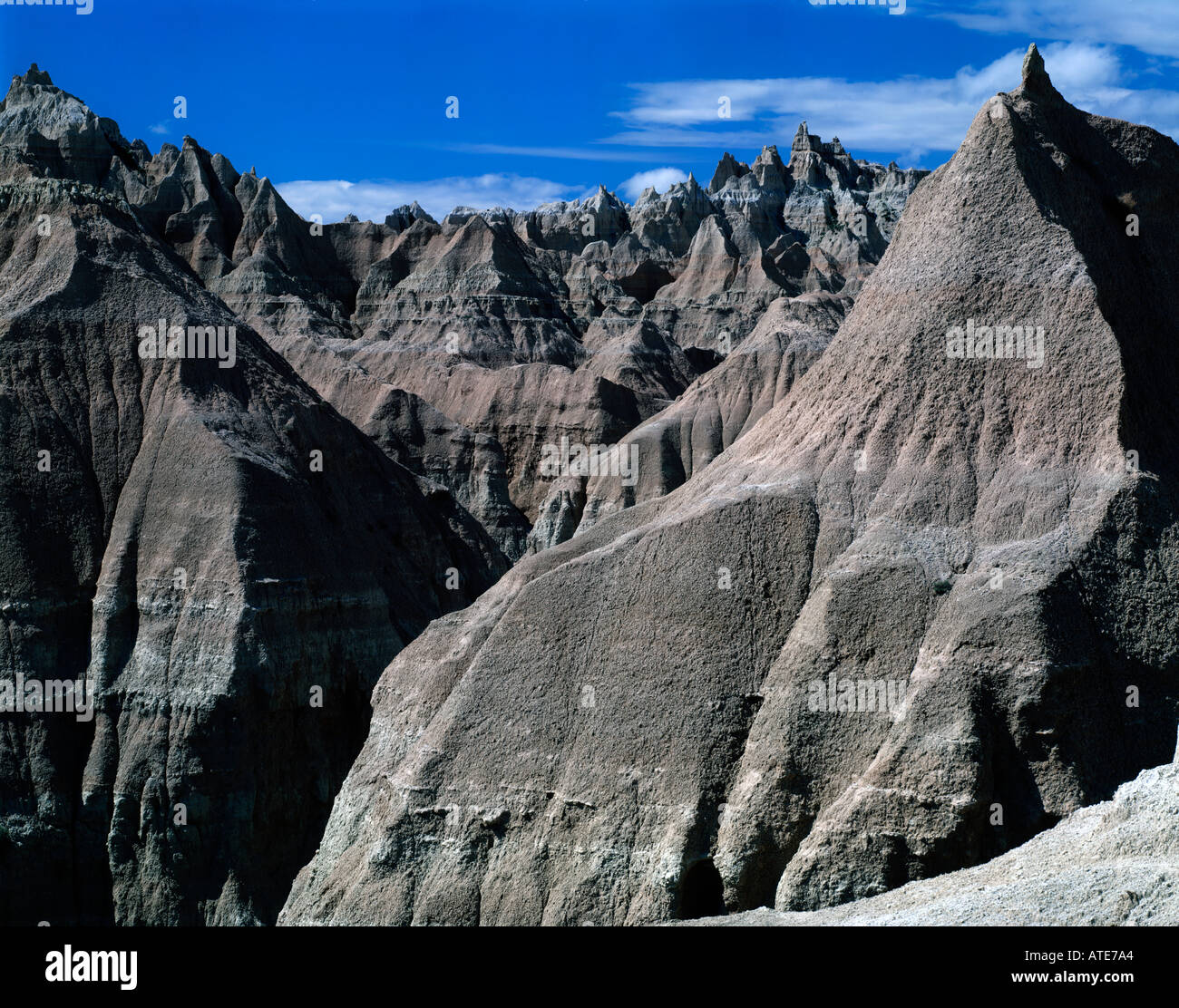 Badlands National park in South Dakota where erosion has carved the ...