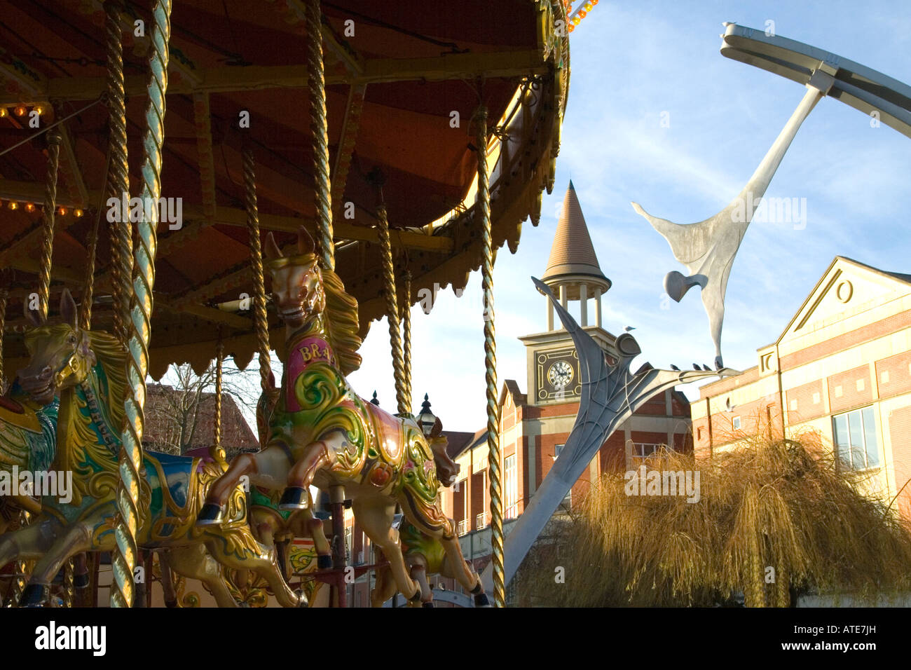 Carousel Ride, Waterside Lincoln. Next to the Empowerment Statue Stock ...
