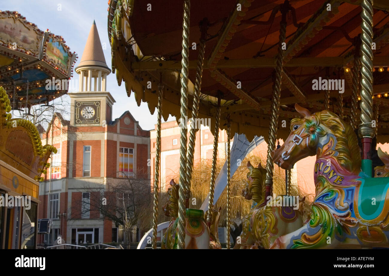Carousel Ride, Waterside Lincoln. Next to the Empowerment Statue Stock ...