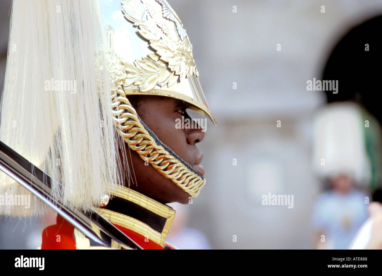 Black soldier in the Household Cavalry on guard duty at London Horse ...