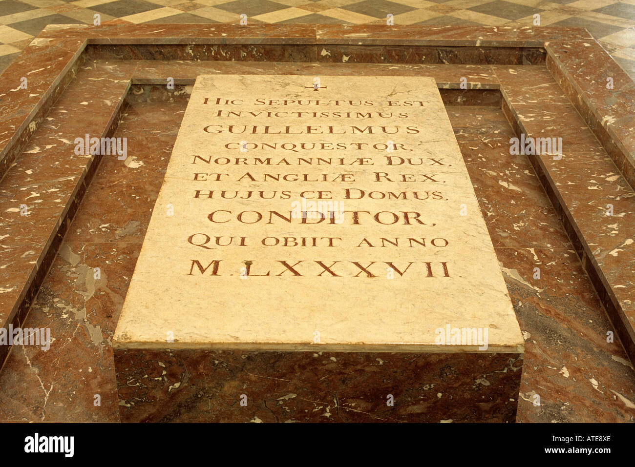 The etched plate on the tomb of William the Conqueror set in St Etienne ...