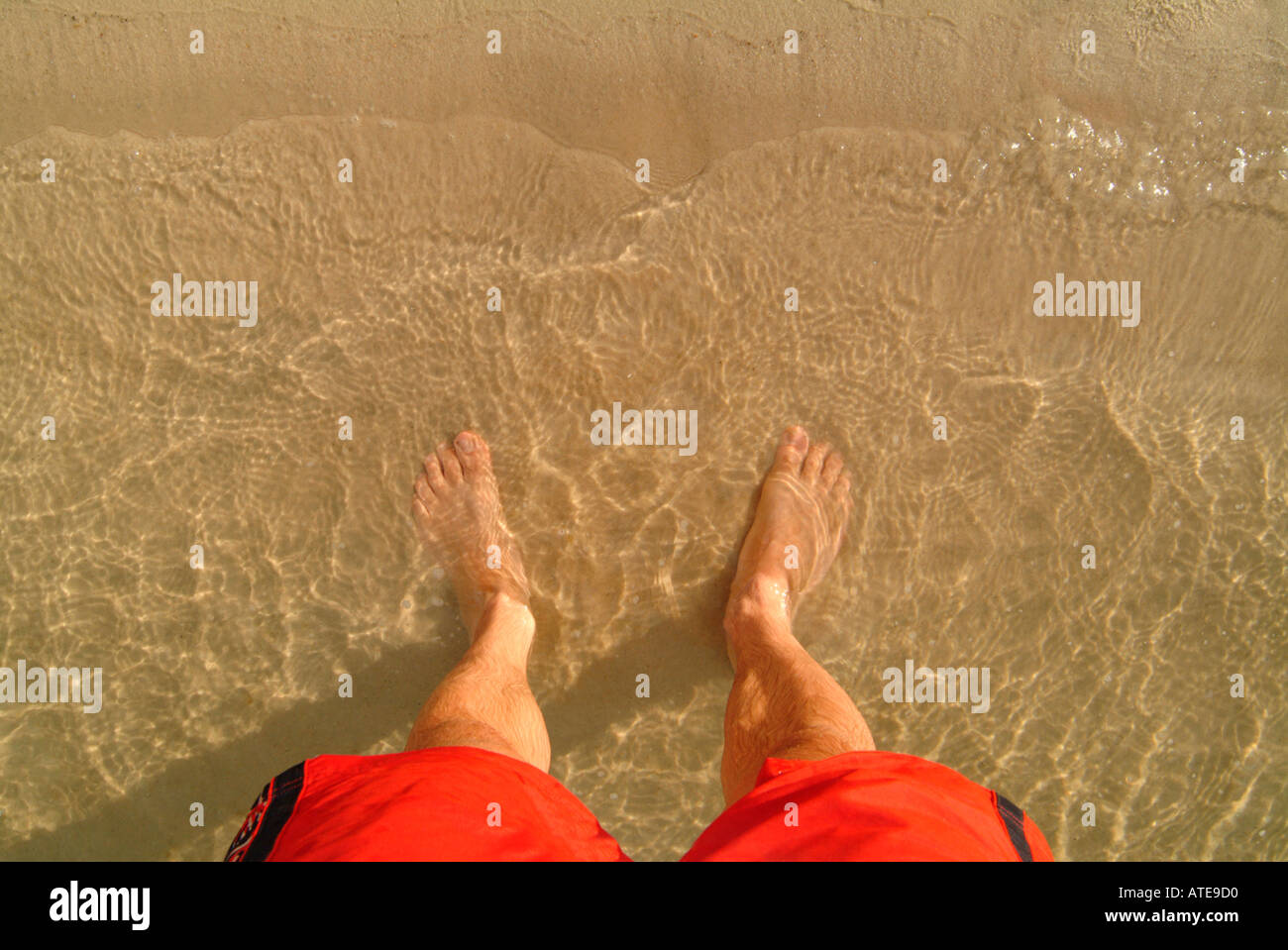 a bathers feet in shallow sea water and sand Stock Photo - Alamy