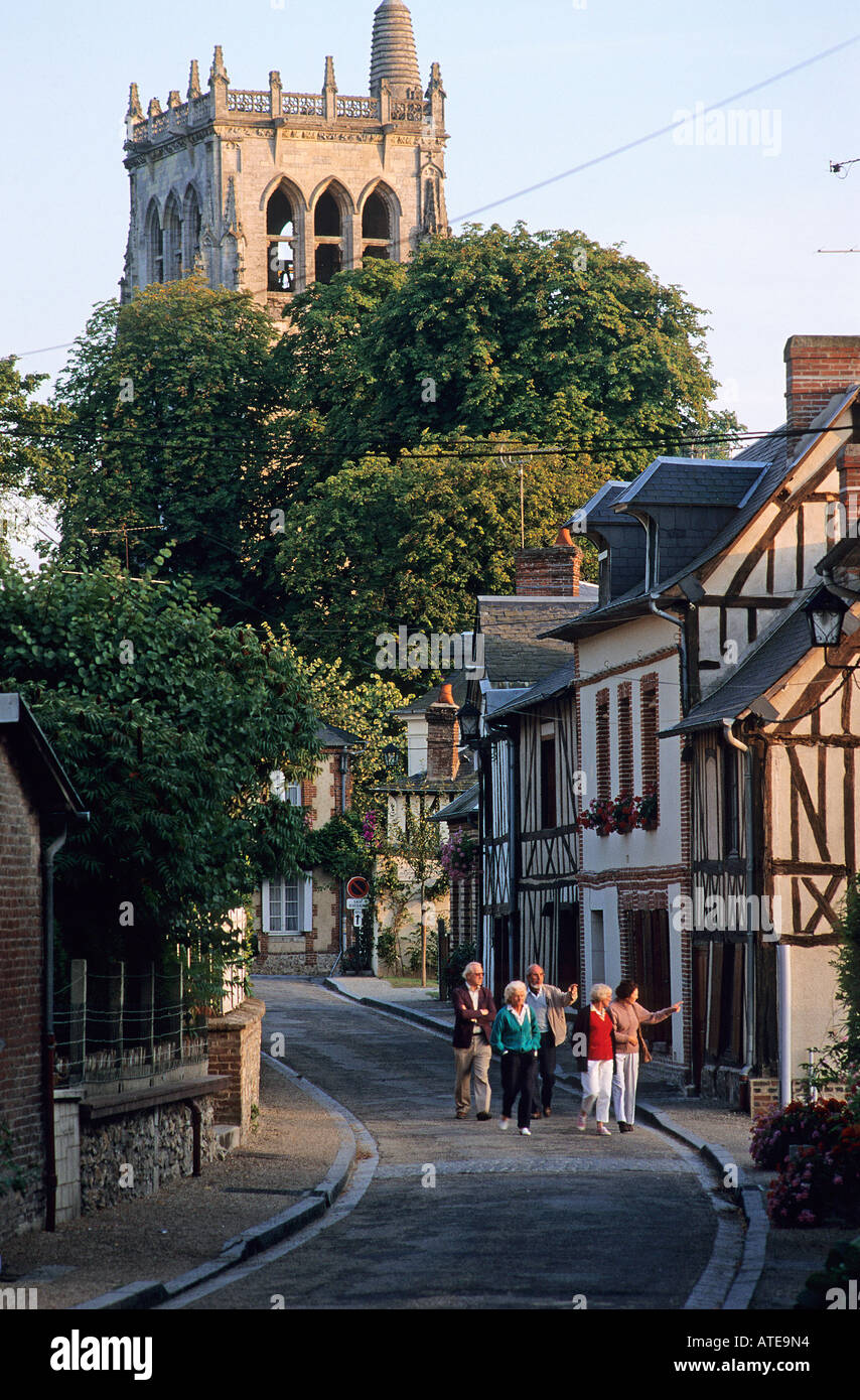 A view half timbered town houses towards the tour St Nicholas The tower ...
