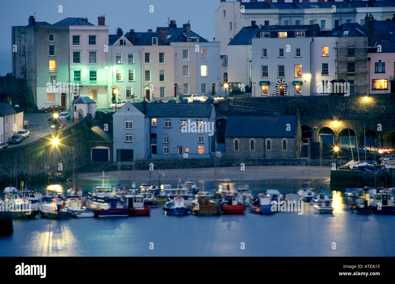 Tenby harbour at night Stock Photo - Alamy