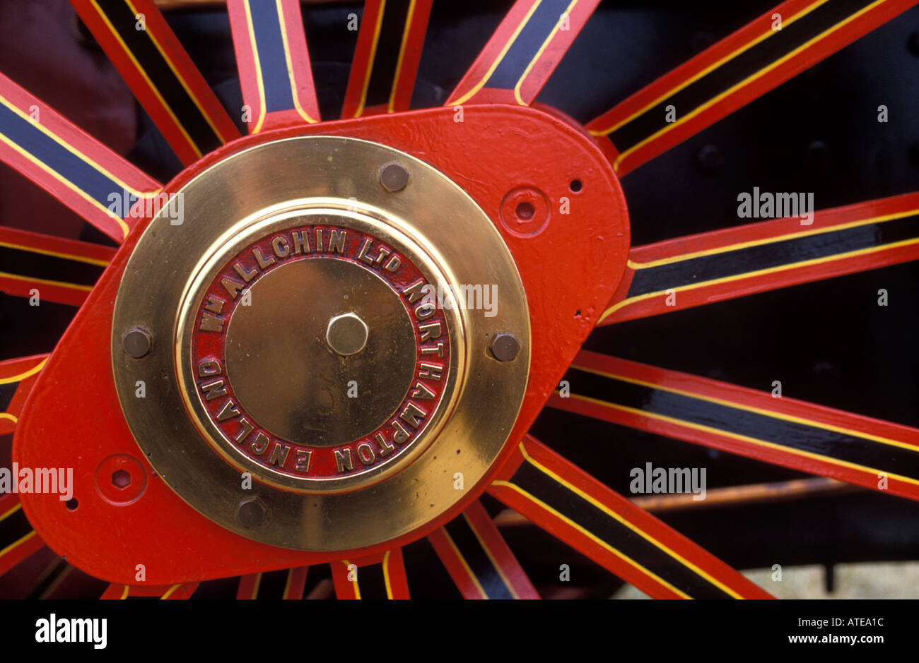 Close up of the brass hub of a traction engine wheel Stock Photo - Alamy