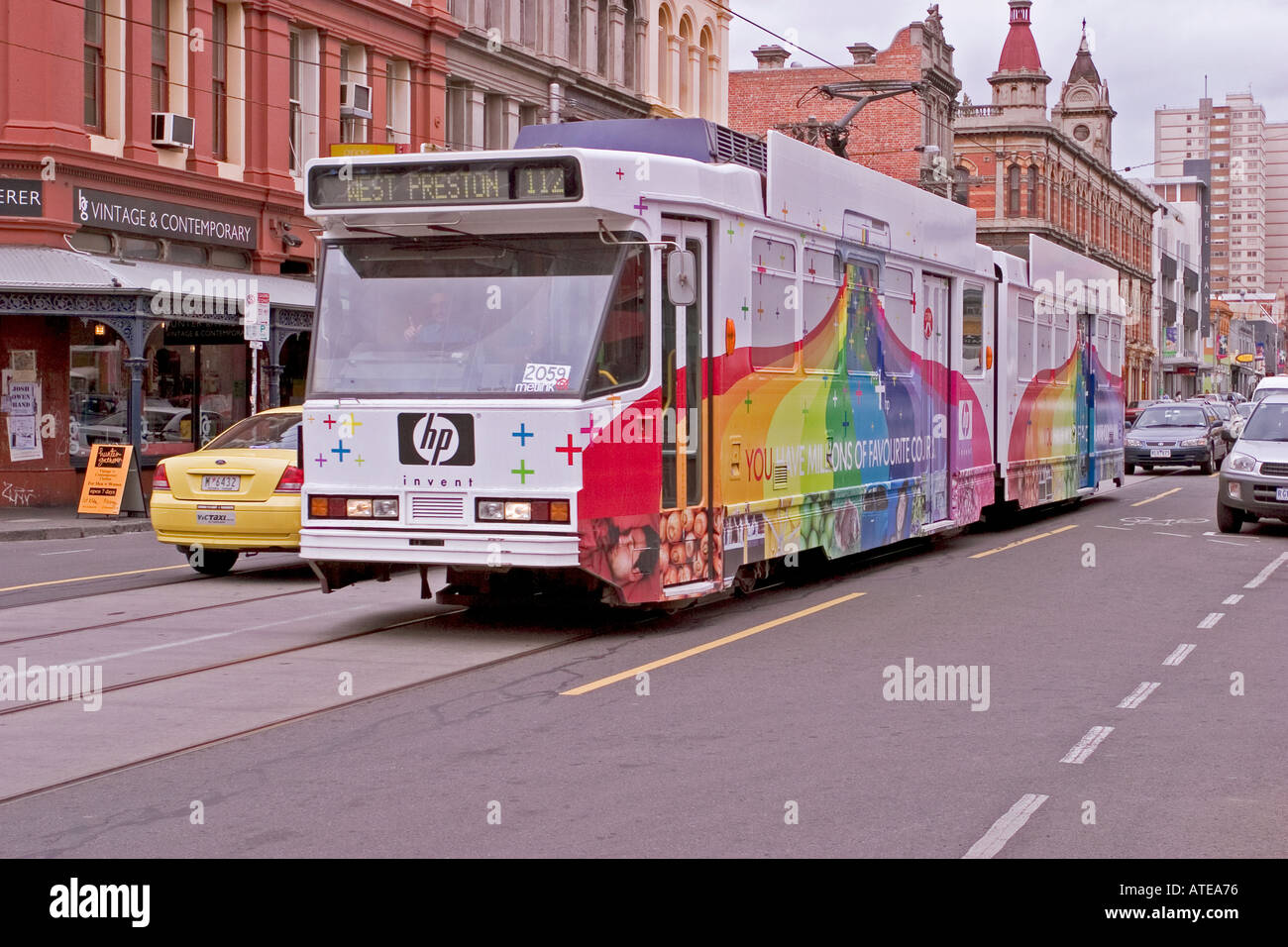 Multi coloured new style tram Brunswick Street Melbourne Australia ...