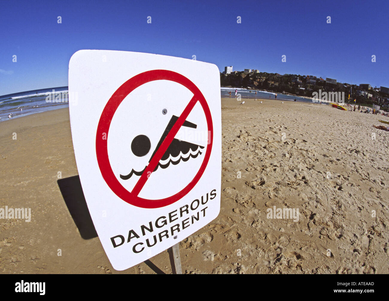 Danger sign of strong currents on Freshwater beach Sydney Australia ...