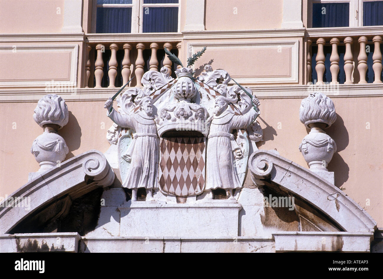 Detail of the Grimaldi coat of arms set above the Italian Renaissance ...