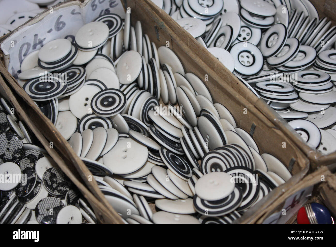 boxes of buttons in portobello road market london england Stock Photo ...
