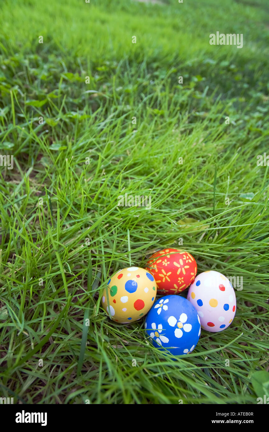 Easter eggs hidden in the grass for the hunt /// lawn egg hiding green ...