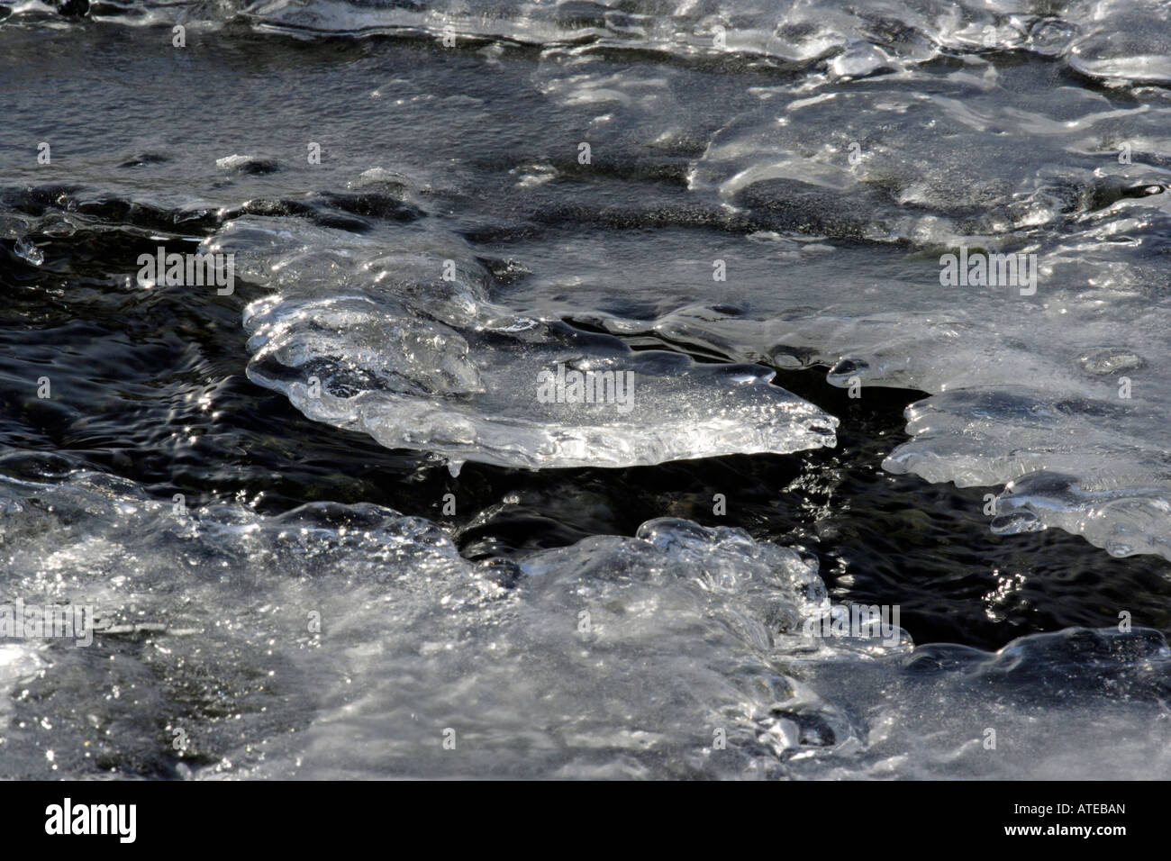 Ice formations in a brook Stock Photo - Alamy