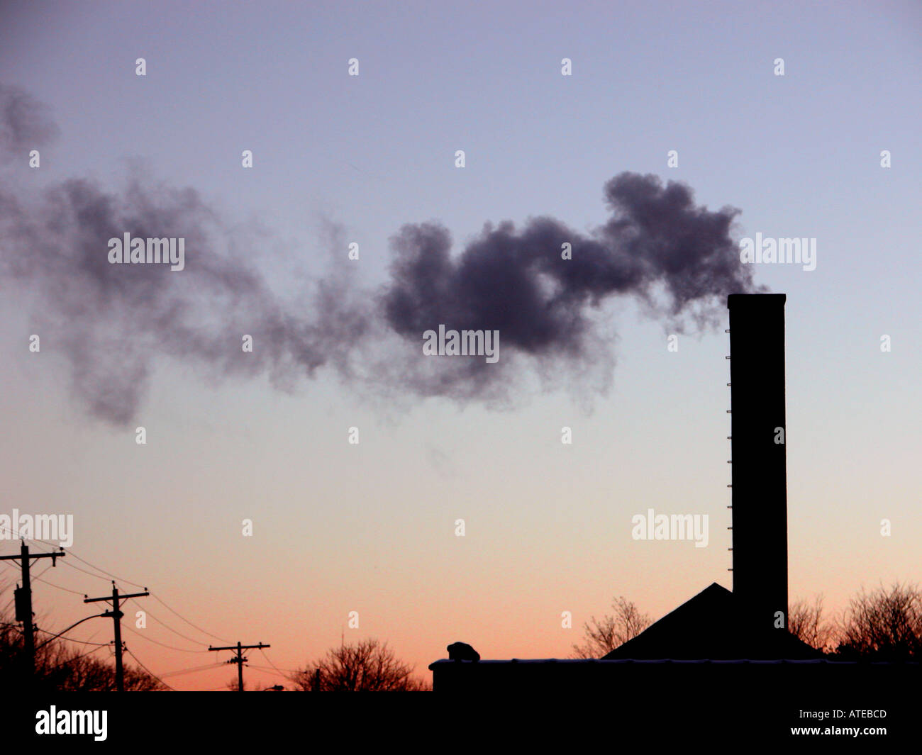 Smoke stacks and smoke during evening hours Stock Photo - Alamy