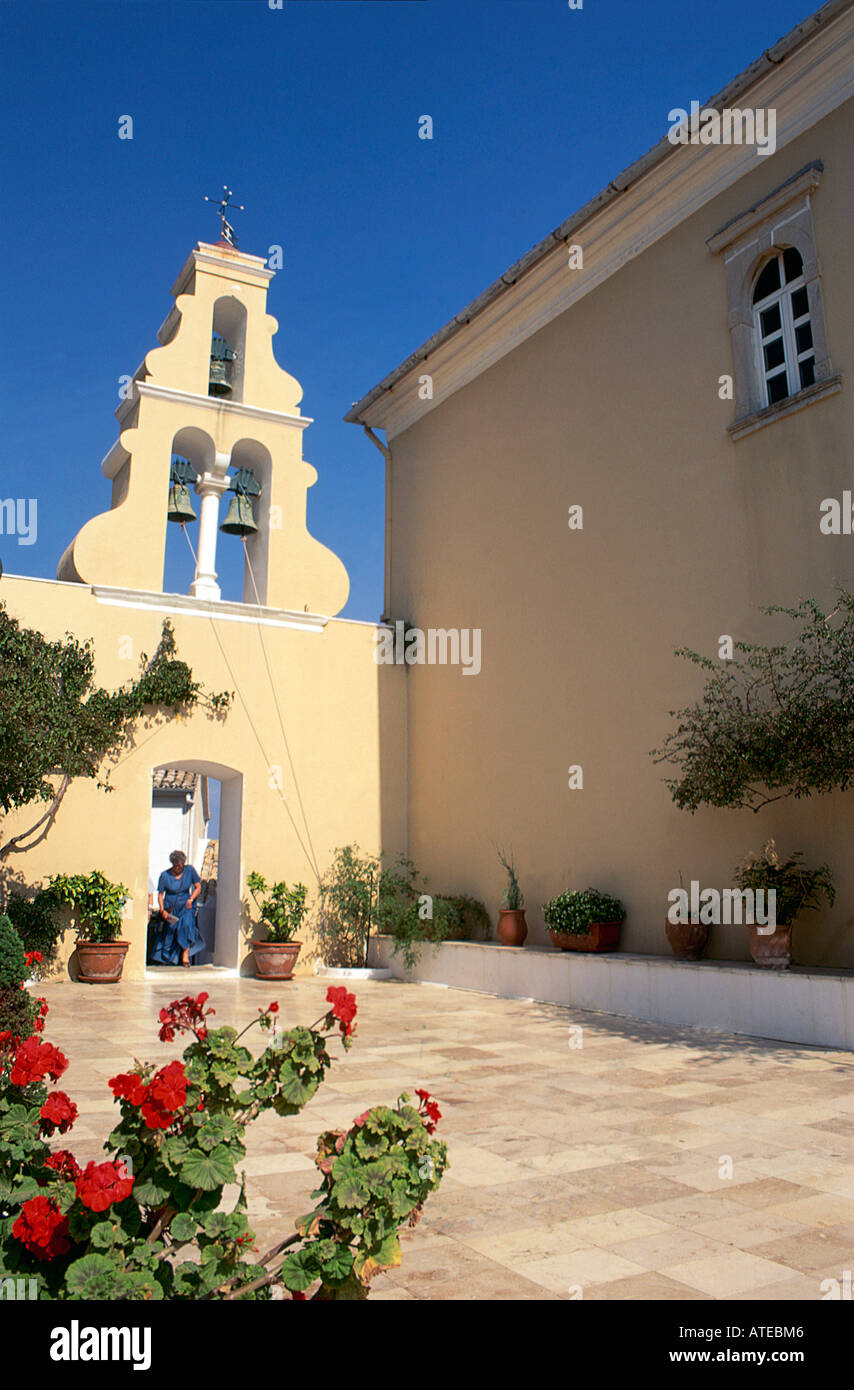 The painted rococo style two tiered belfry overlooking a sunny ...