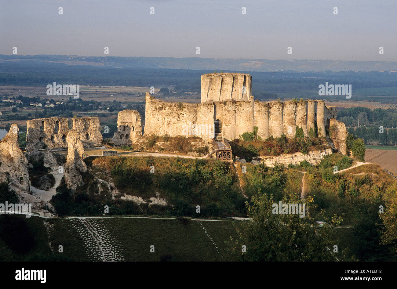 A view in the early morning sun of the Chateau Gaillard overlooking the ...