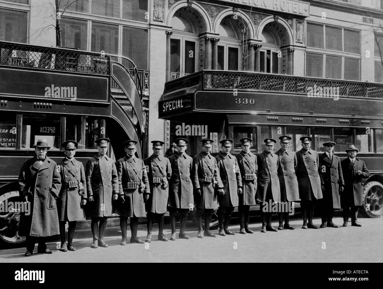 Chicago Motor Coach Company double deck busses circa 1930 Stock Photo ...