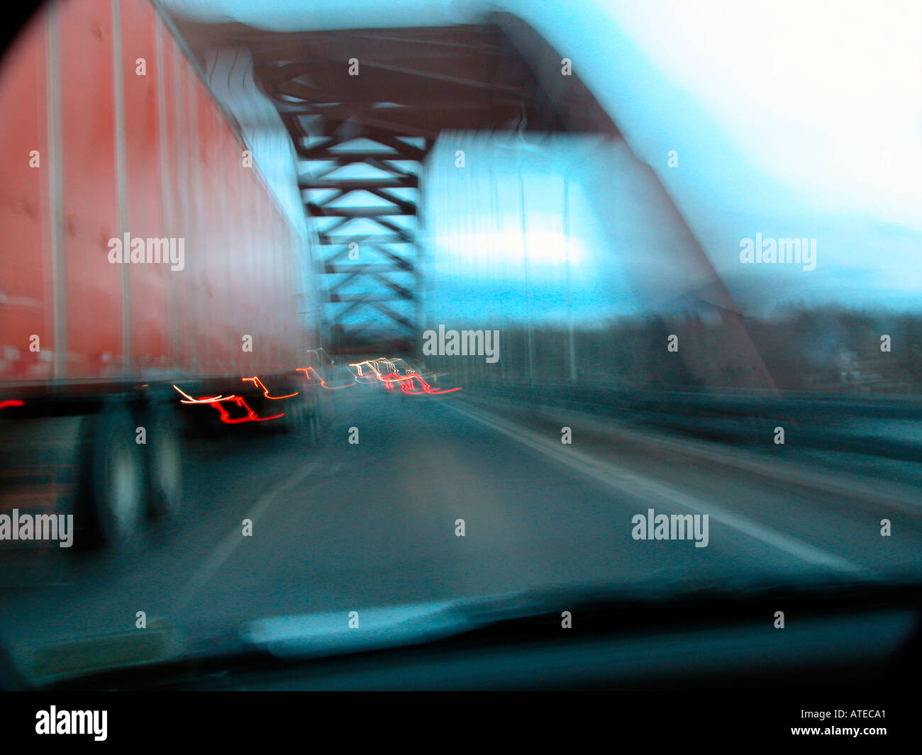 Passing lane on highway during evening hours Stock Photo - Alamy