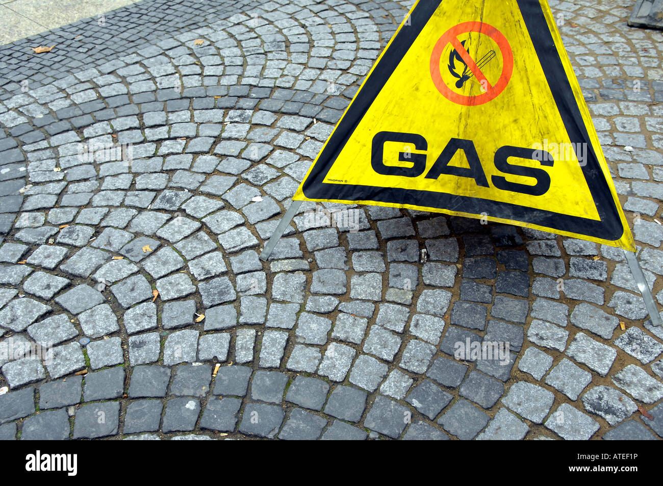 gas sign yellow warning triangle berlin germany pollution poison city ...