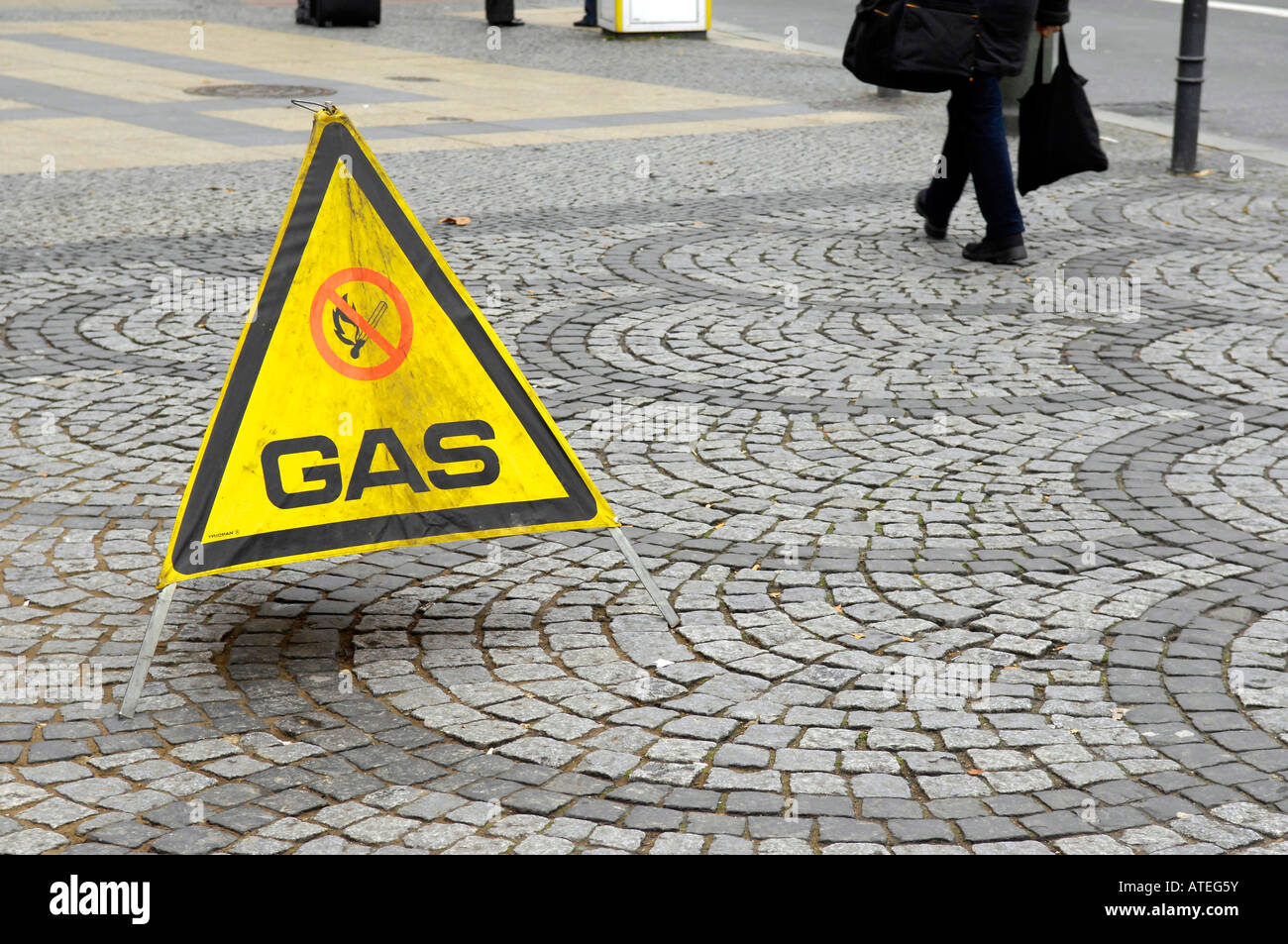 gas sign yellow warning triangle berlin germany pollution poison ...