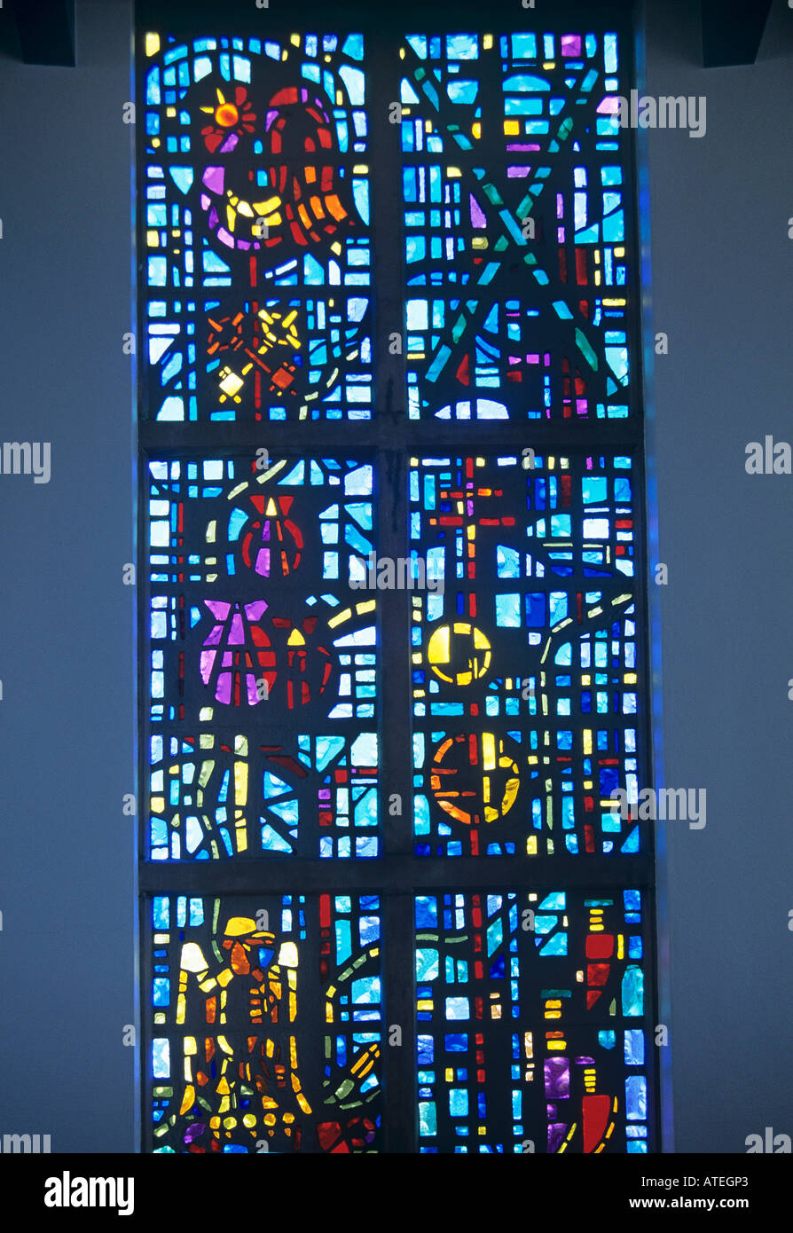The sun streaming through a stained glass window inside Watson s Chapel ...