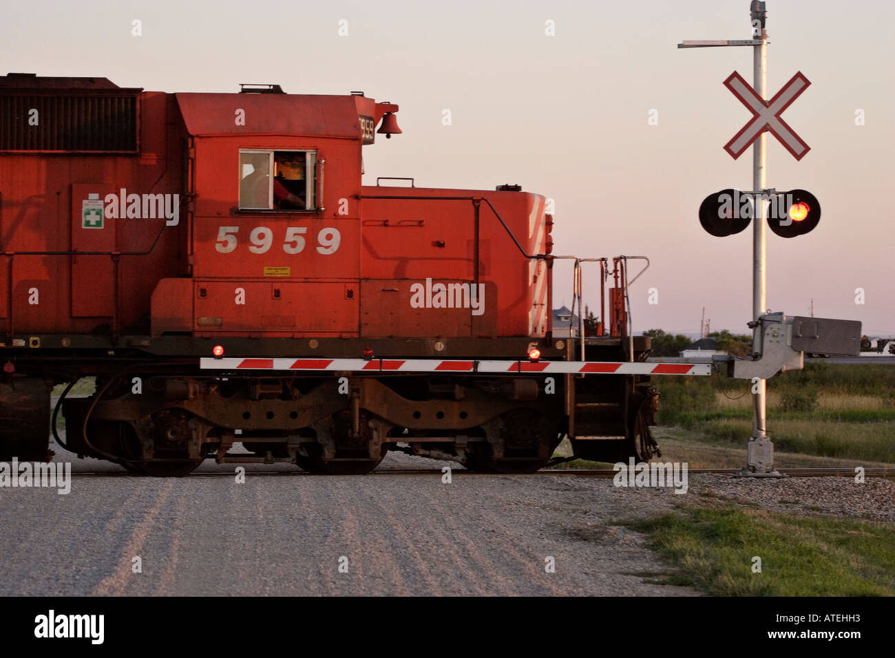 CPR diesel engine at railroad crossing Stock Photo - Alamy