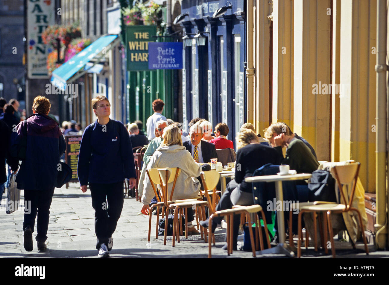 Grassmarket cafes Edinburgh People sitting at the tables eating end ...