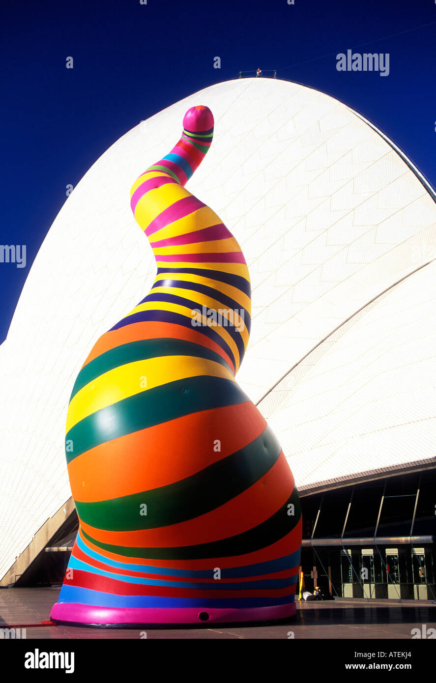 A stripy multi coloured inflatable thing outside the Opera House during ...