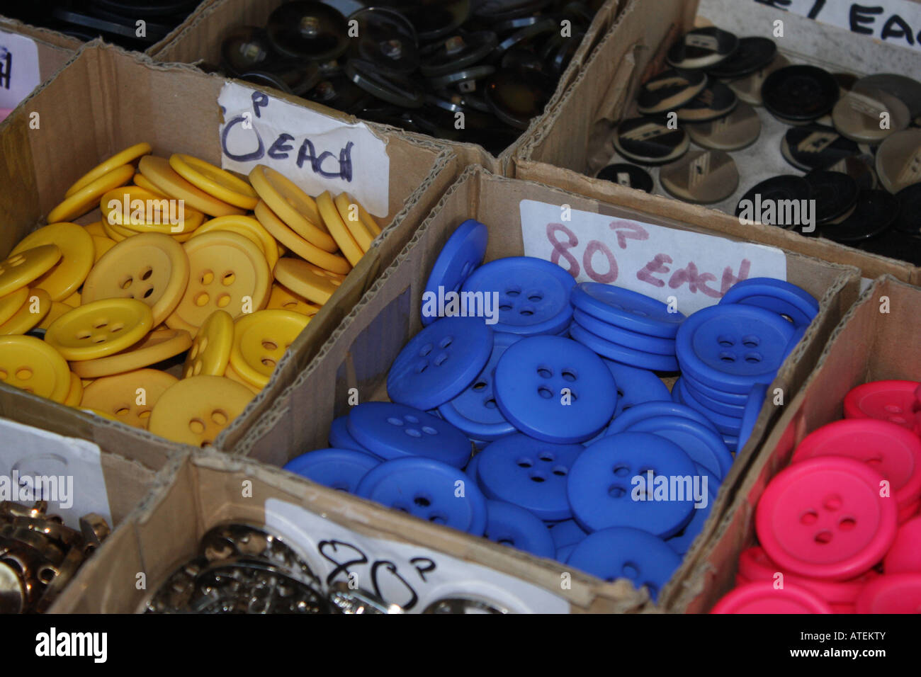boxes of buttons in portobello road market london england Stock Photo ...