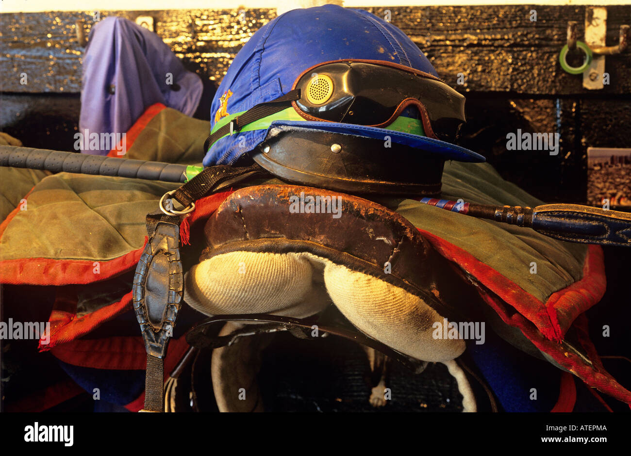 Jockey silks and a saddle discarded in the Irish National Stud Kildare ...