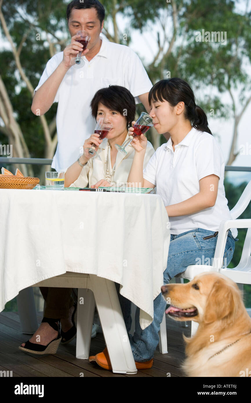 Portrait of parents and their two daughters toasting with wine Stock ...