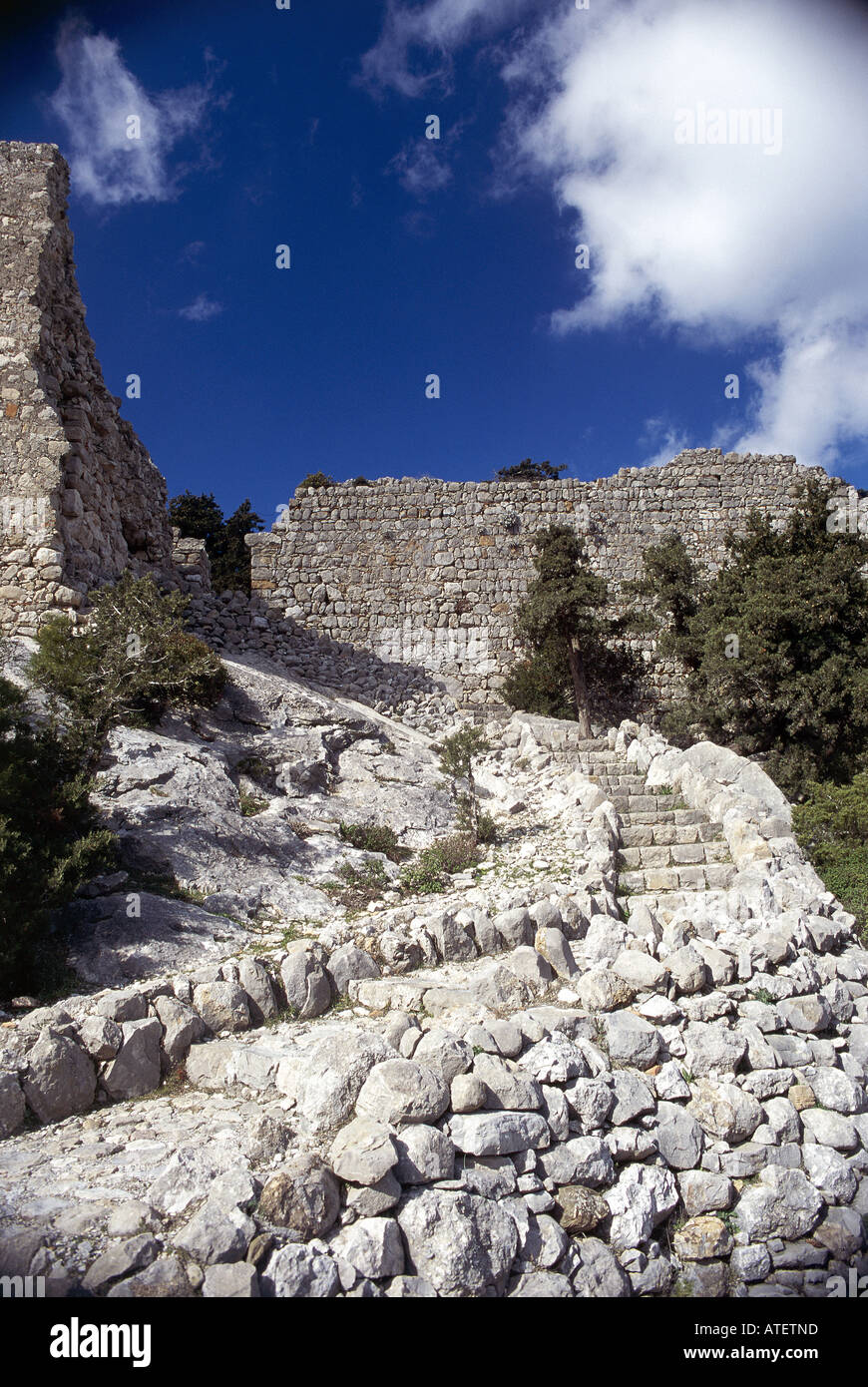 The ruined castle of Monolithos with steps leading up to it Stock Photo ...
