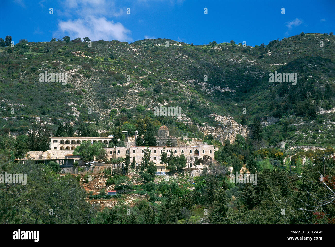 The Agios Neofytos Monastery carved out by the hillside near Tala Stock ...